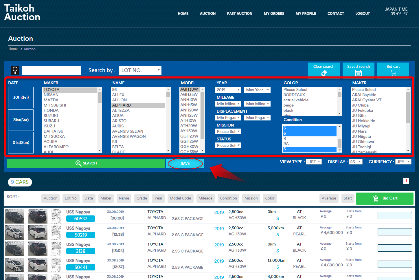 Saved Search - Taikoh Auction